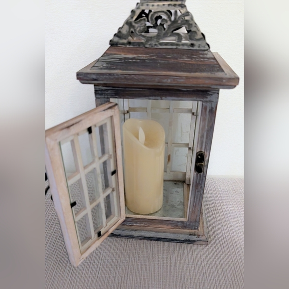 Accents | Rustic Wooden Lantern With Cream Candle | Poshmark